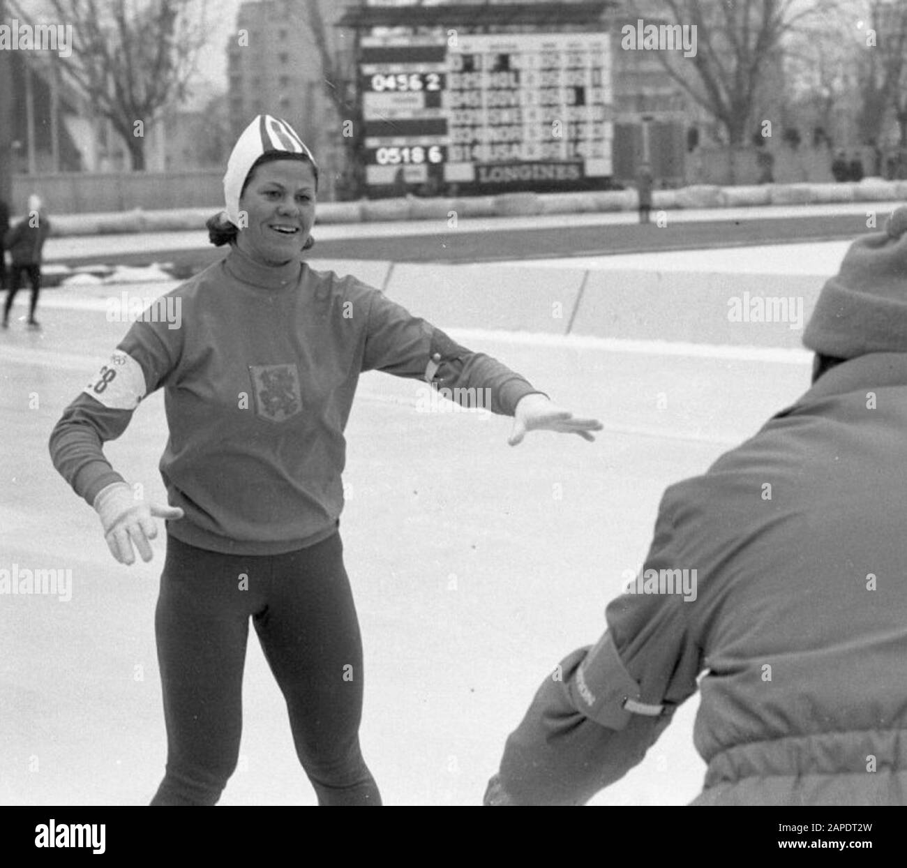 Ans Schut. Winter Olympics in Grenoble. A happy Ans Schut is caught ...