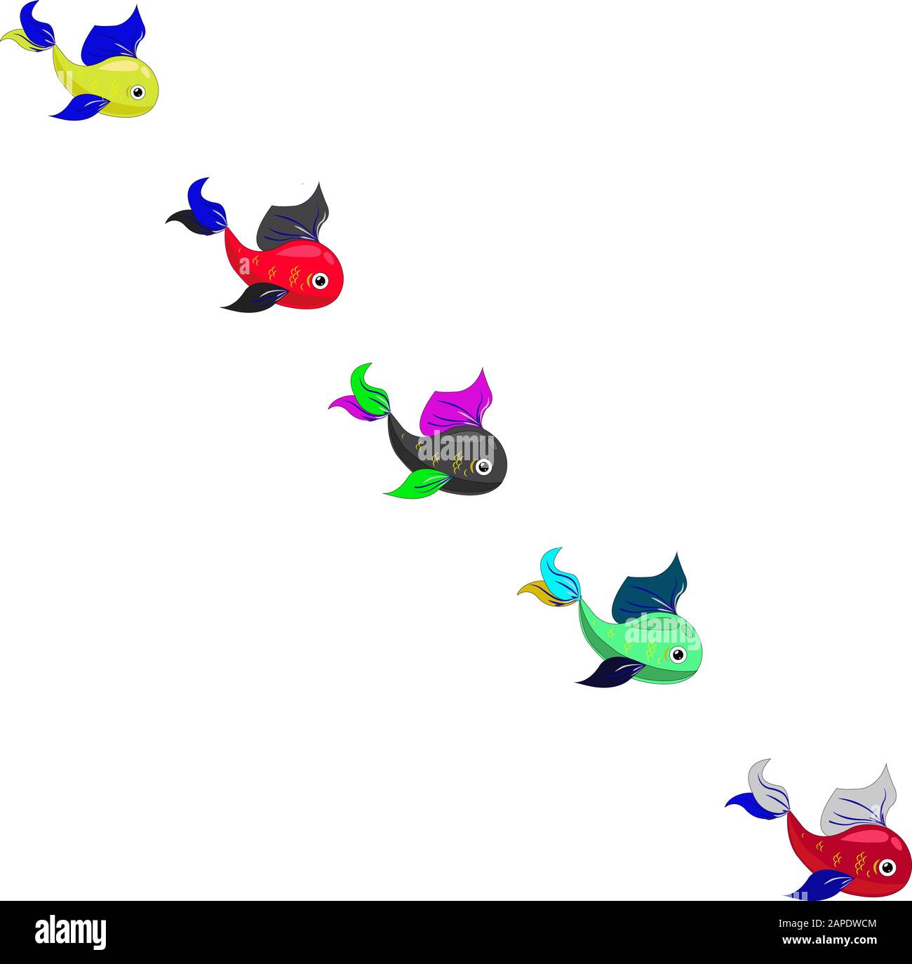 Colorful fish swim in a flock, cartoon, illustration, vector Stock ...