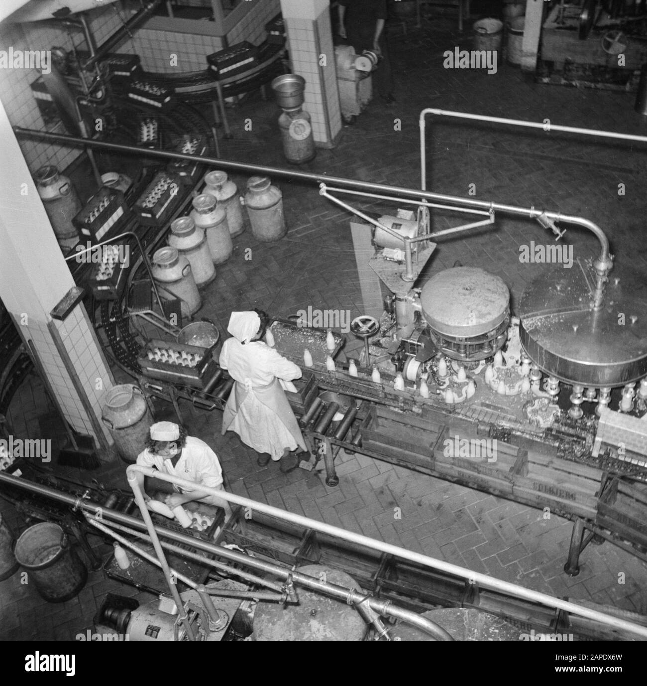 Milk factory in Denmark Description: Workers on the assembly line where ...