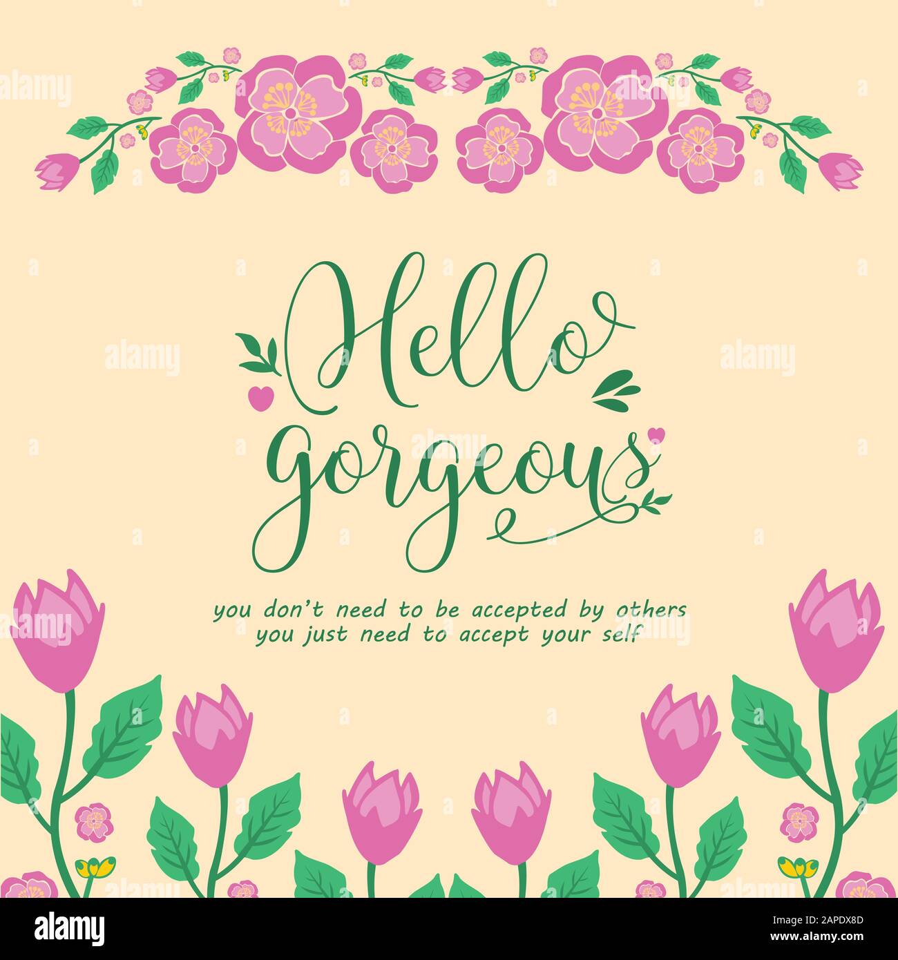Elegant pattern of leaf and pink flower frame, for hello gorgeous ...