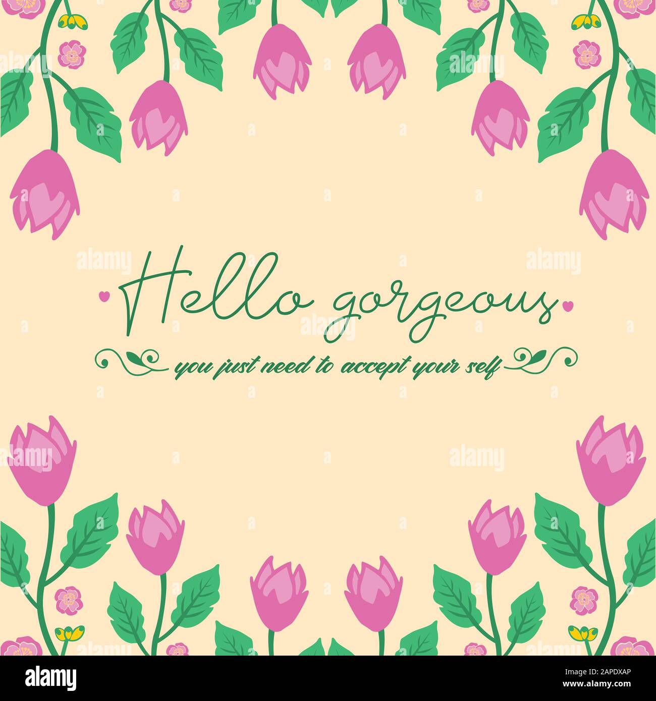 Elegant pattern of leaf and pink flower frame, for hello gorgeous ...
