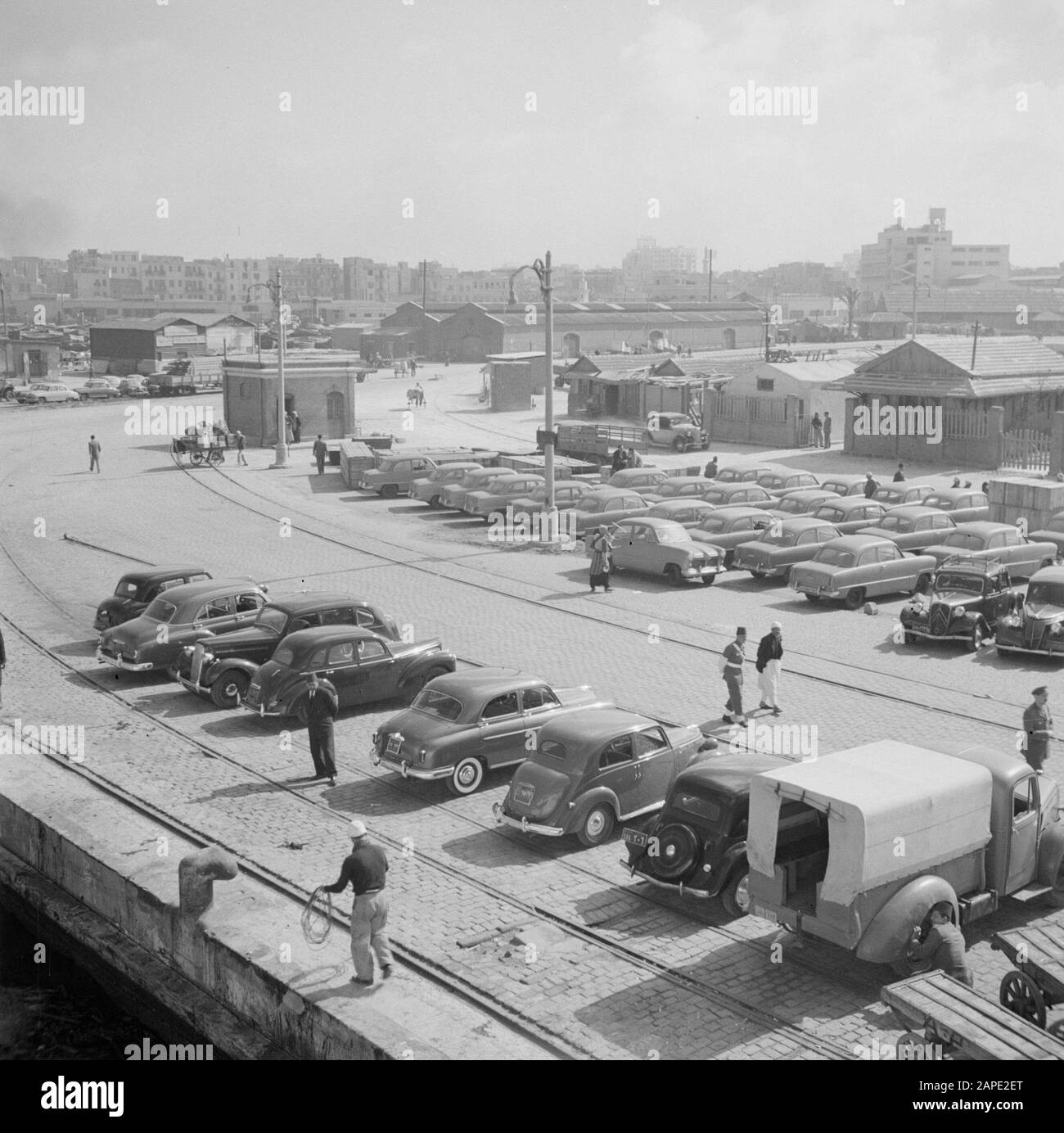Middle East 1950-1955: Egypt Description: Cars on the quay in the port ...
