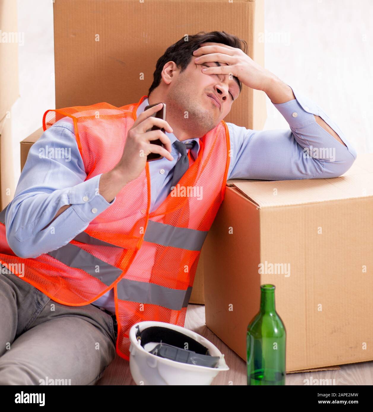 The delivery man drunk at work Stock Photo - Alamy