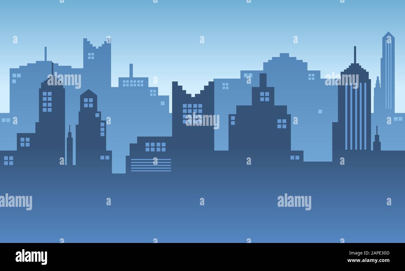 Morning vector background consisting of many building illustrations ...