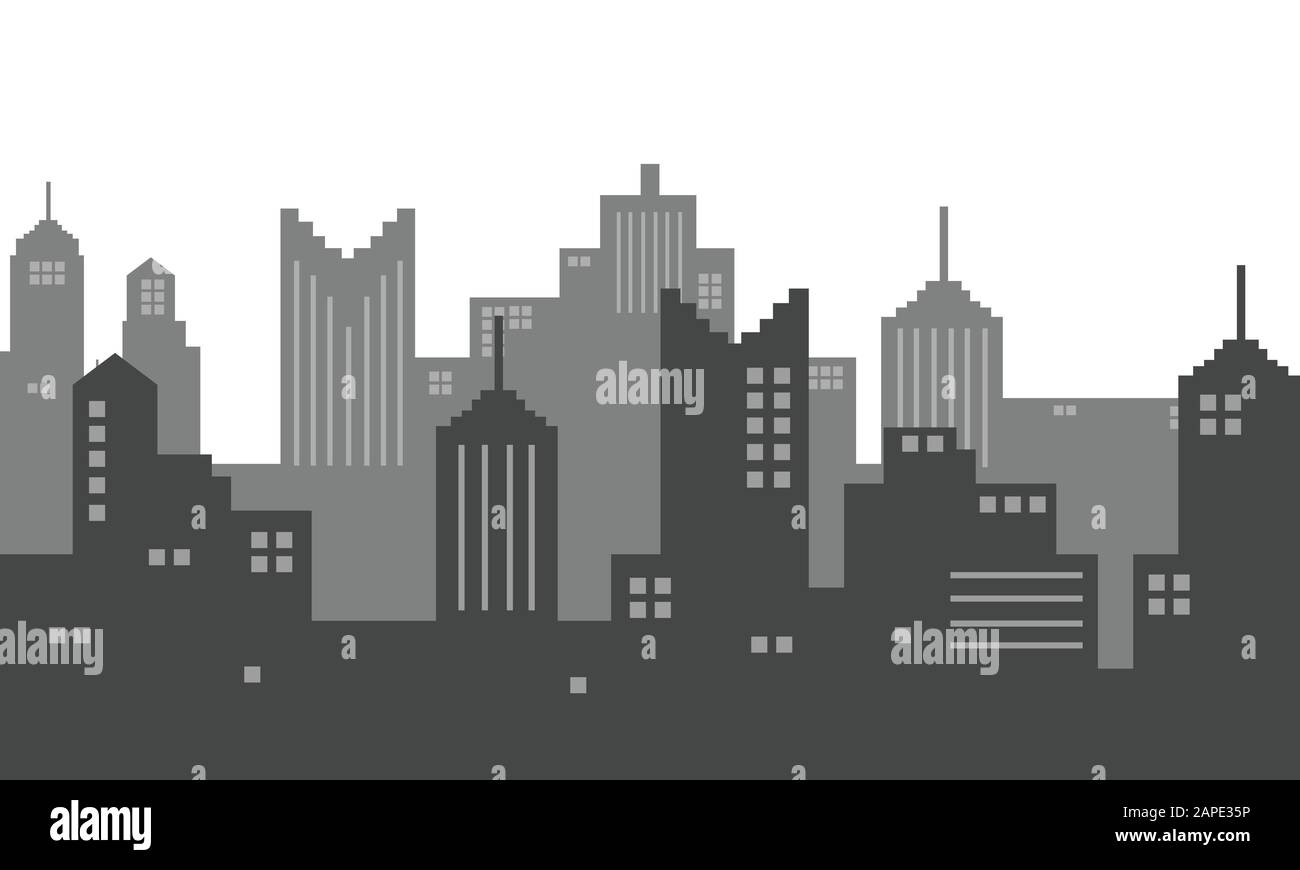 The Illustration of vector black and white city with shadow Stock ...