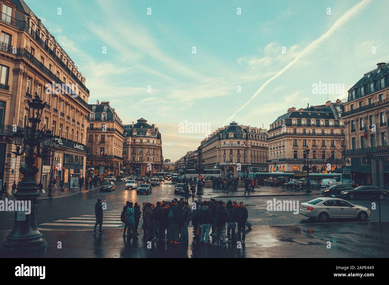 PARIS, FRANCE - Jan 20, 2020: People hanging out in Central Paris ...