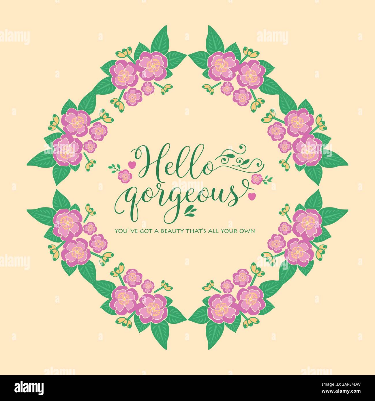 Unique shape of hello gorgeous card design, with beautiful pink wreath ...