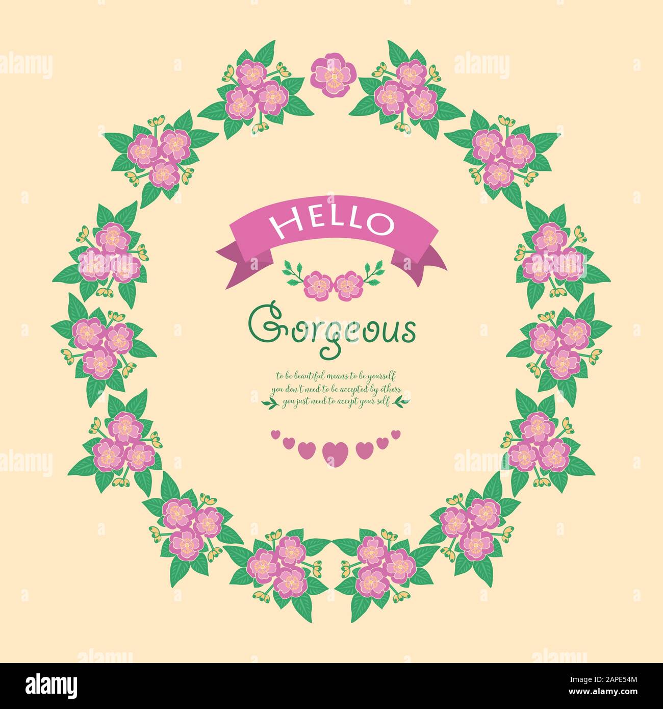 Greeting card design for hello gorgeous, with elegant ornate of leaf ...