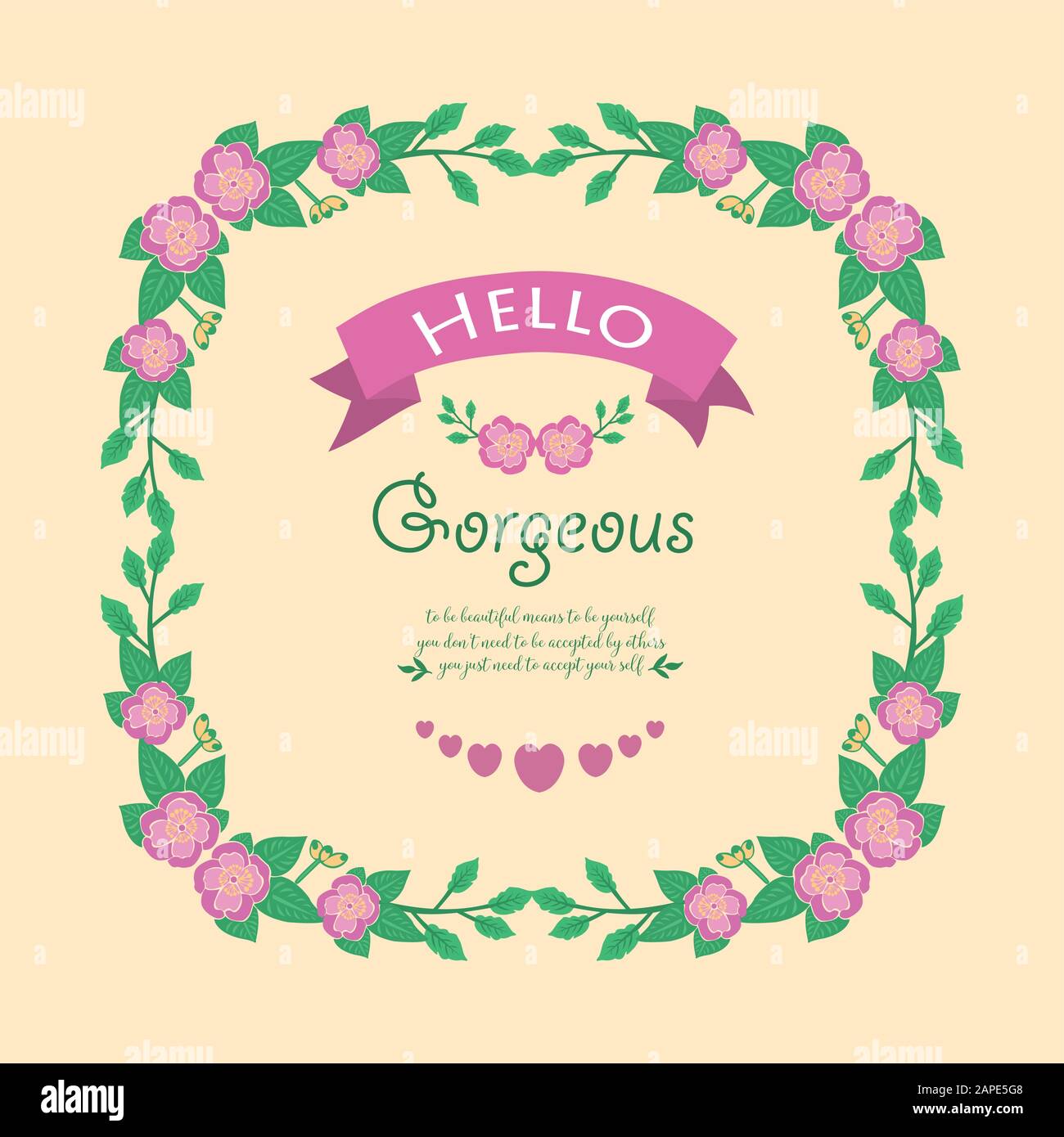 Greeting card design for hello gorgeous, with elegant ornate of leaf ...