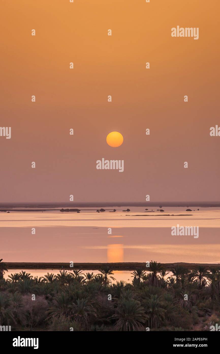 Siwa salt lake, sunrise, from Temple of Amun, Gebel el-Dakrour, Siwa ...