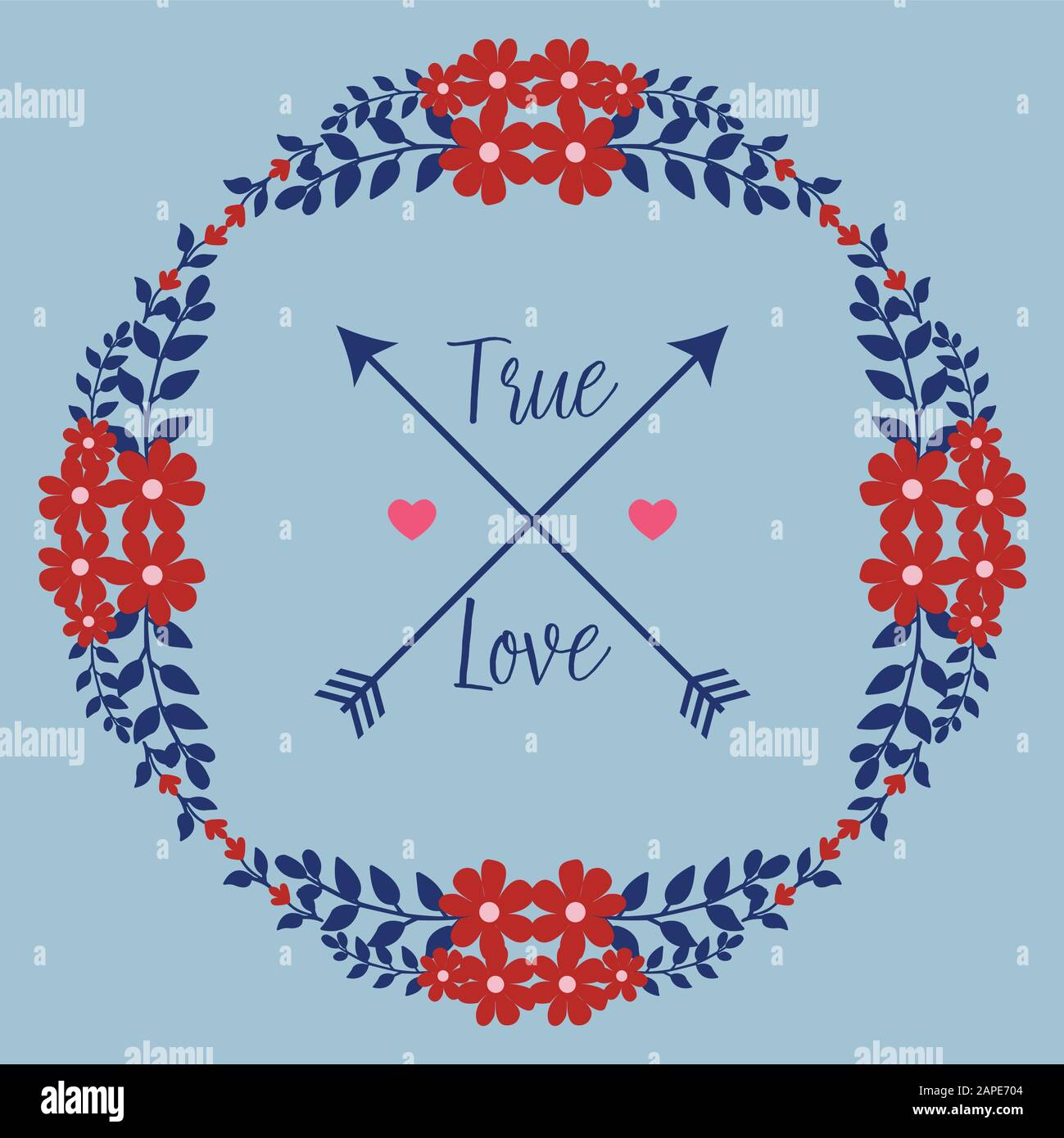 True love Template card design, with beautiful of leaf and red floral ...