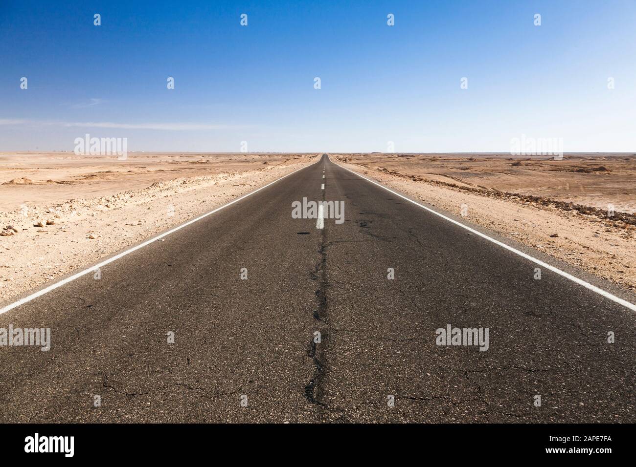 Tar road at desert, between Siwa Oasis and Marsa Matruh, Marsa Matrouh ...