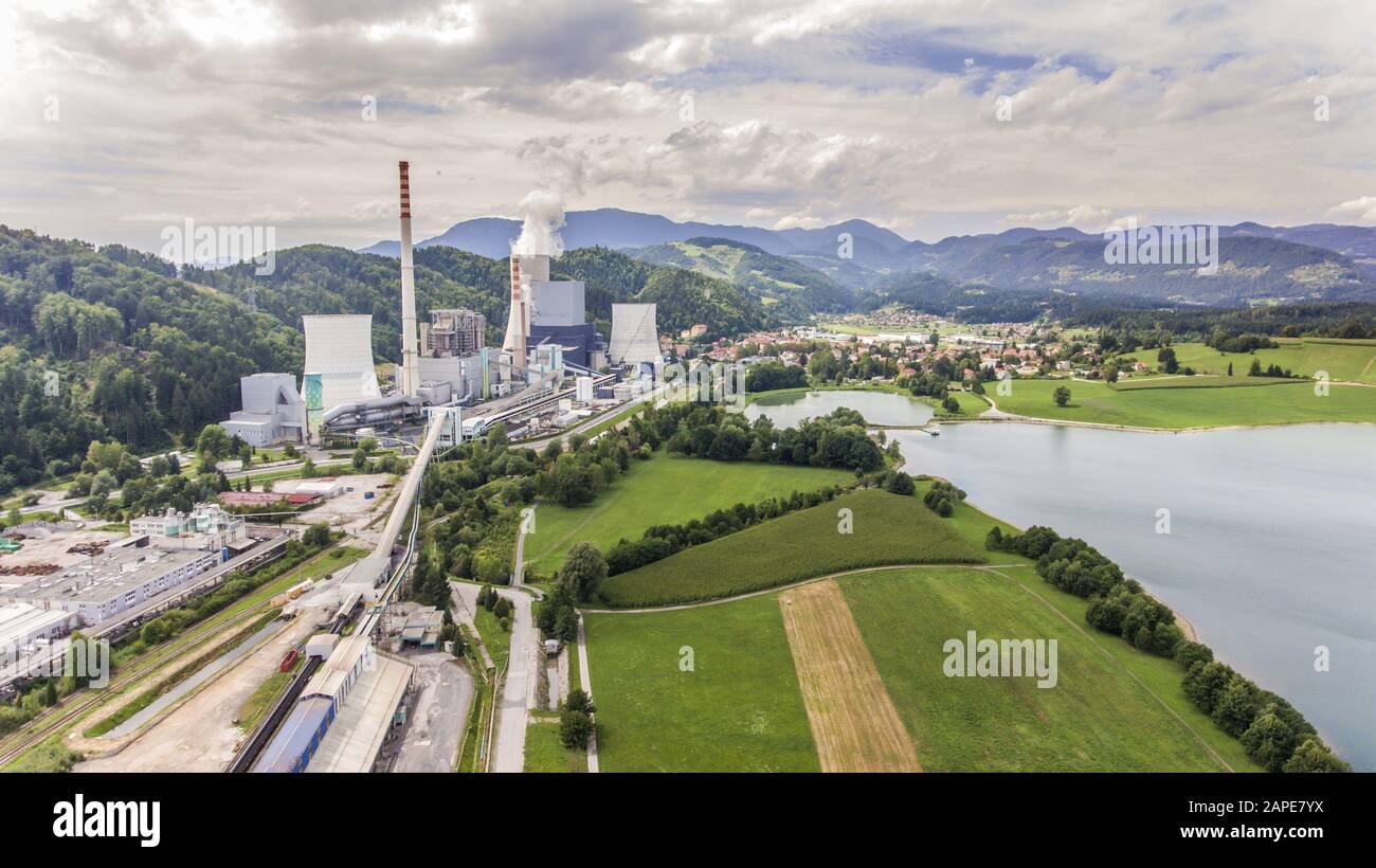 Aerial shot of an industrial territory with factories in Slovenia Stock ...