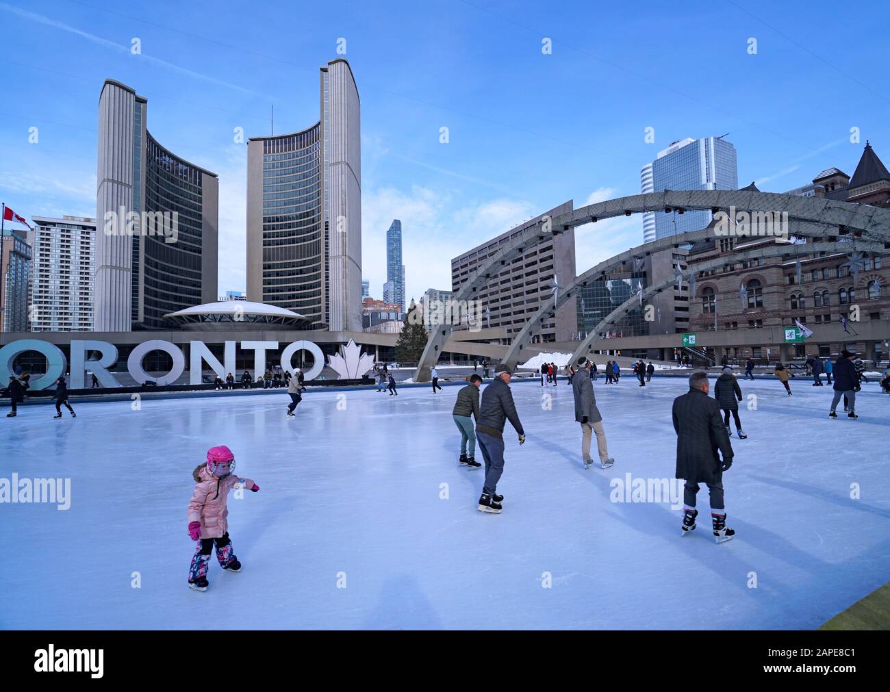 TORONTO - JANUARY 2020: The skating rink in Civic Square in front of ...