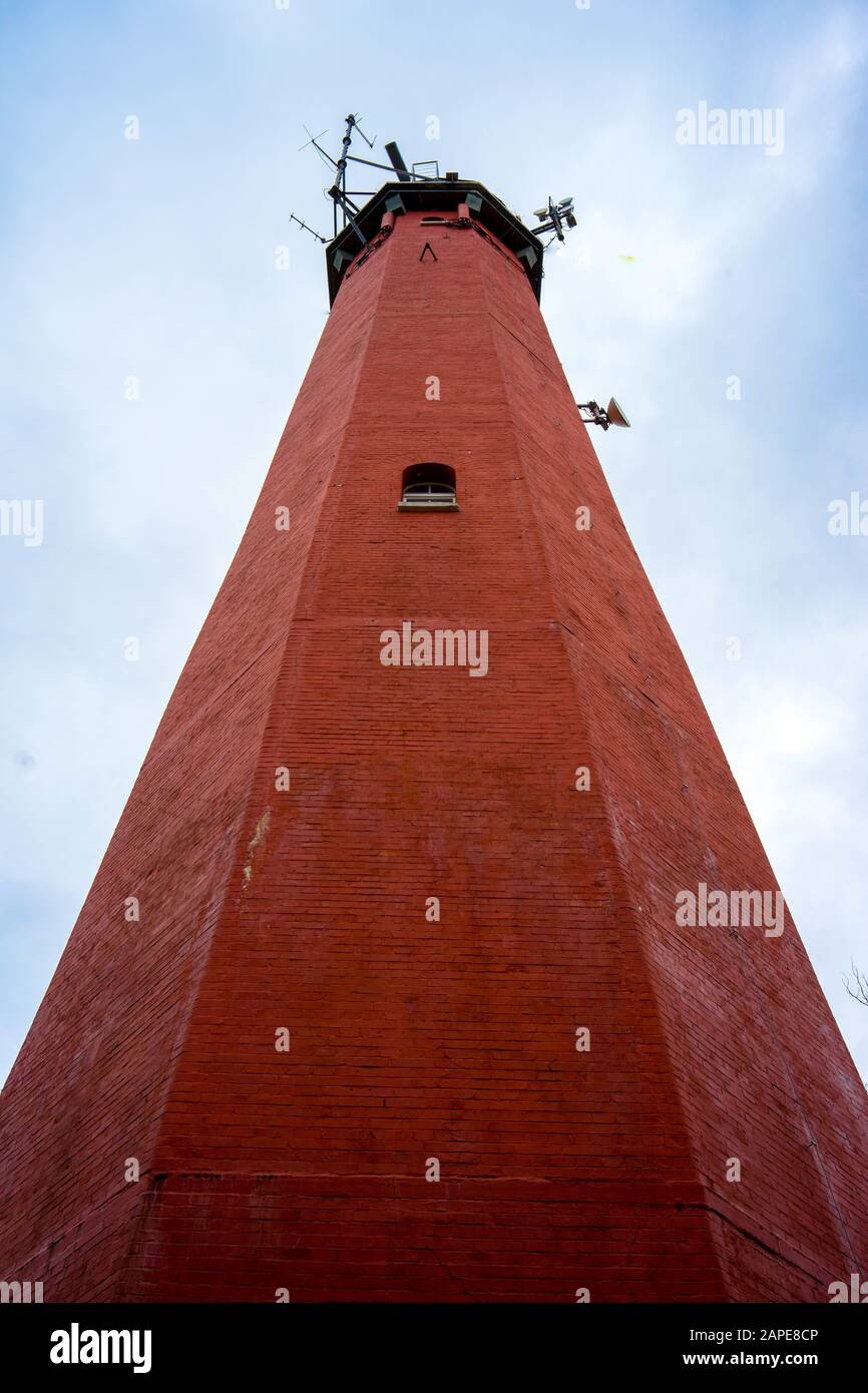 Low angle shot of a brick lighthouse in Hel Poland Stock Photo - Alamy