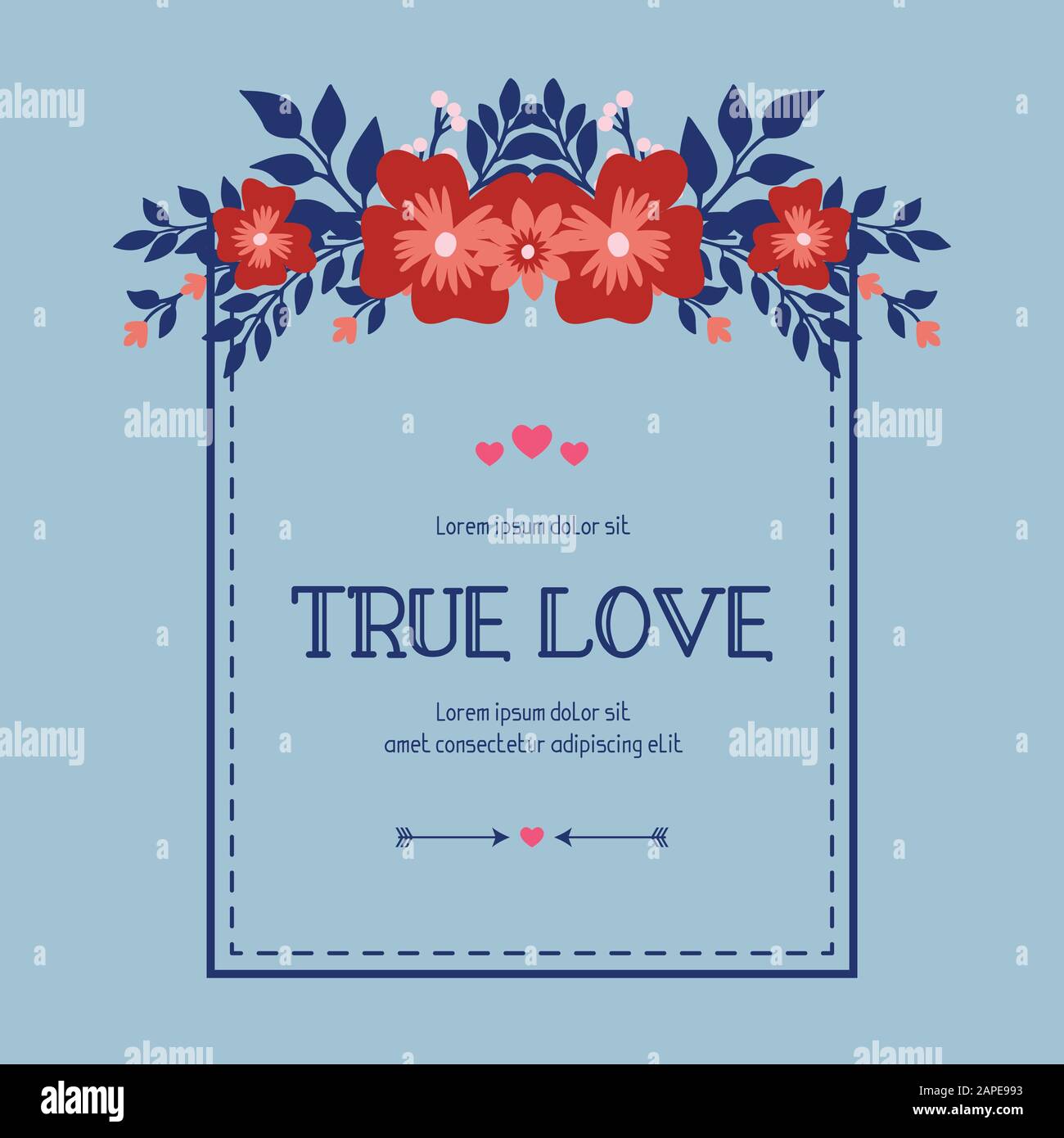 True love greeting card template design, with elegant of leaf and red ...