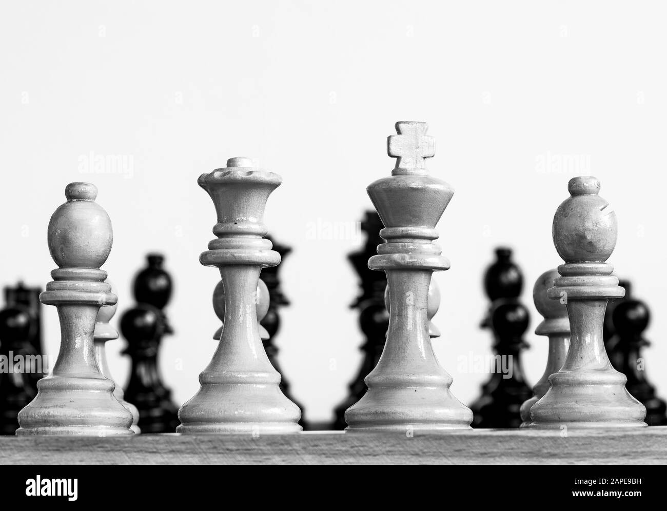 Grayscale shot of chess pieces on the board Stock Photo - Alamy