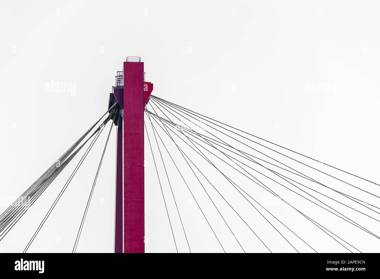 Metal string attached to the pole of a cable-stayed bridge Stock Photo ...