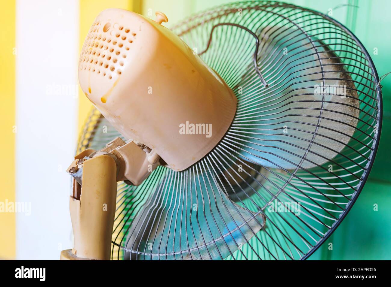Close up to the old plastic joints of the electronic fan damaged and ...