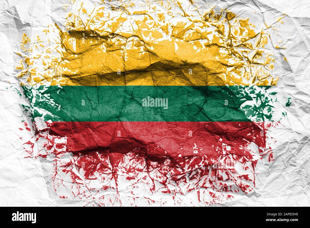 The national flag of the Lithuania is painted on crumpled paper. Flag ...