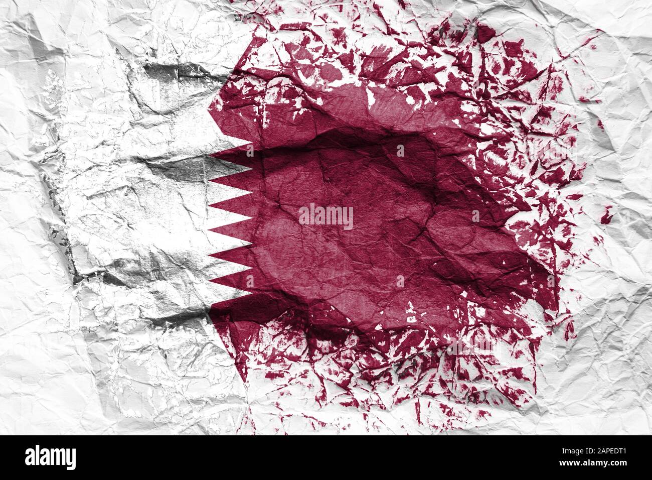 The national flag of the Qatar is painted on crumpled paper. Flag ...