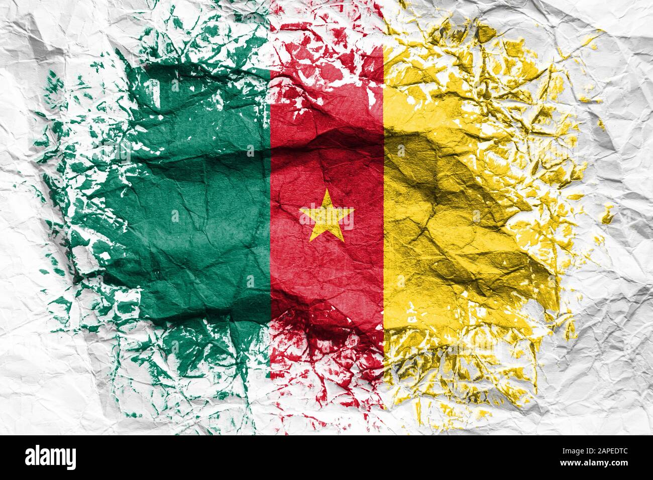 The national flag of the Cameroon is painted on crumpled paper. Flag ...