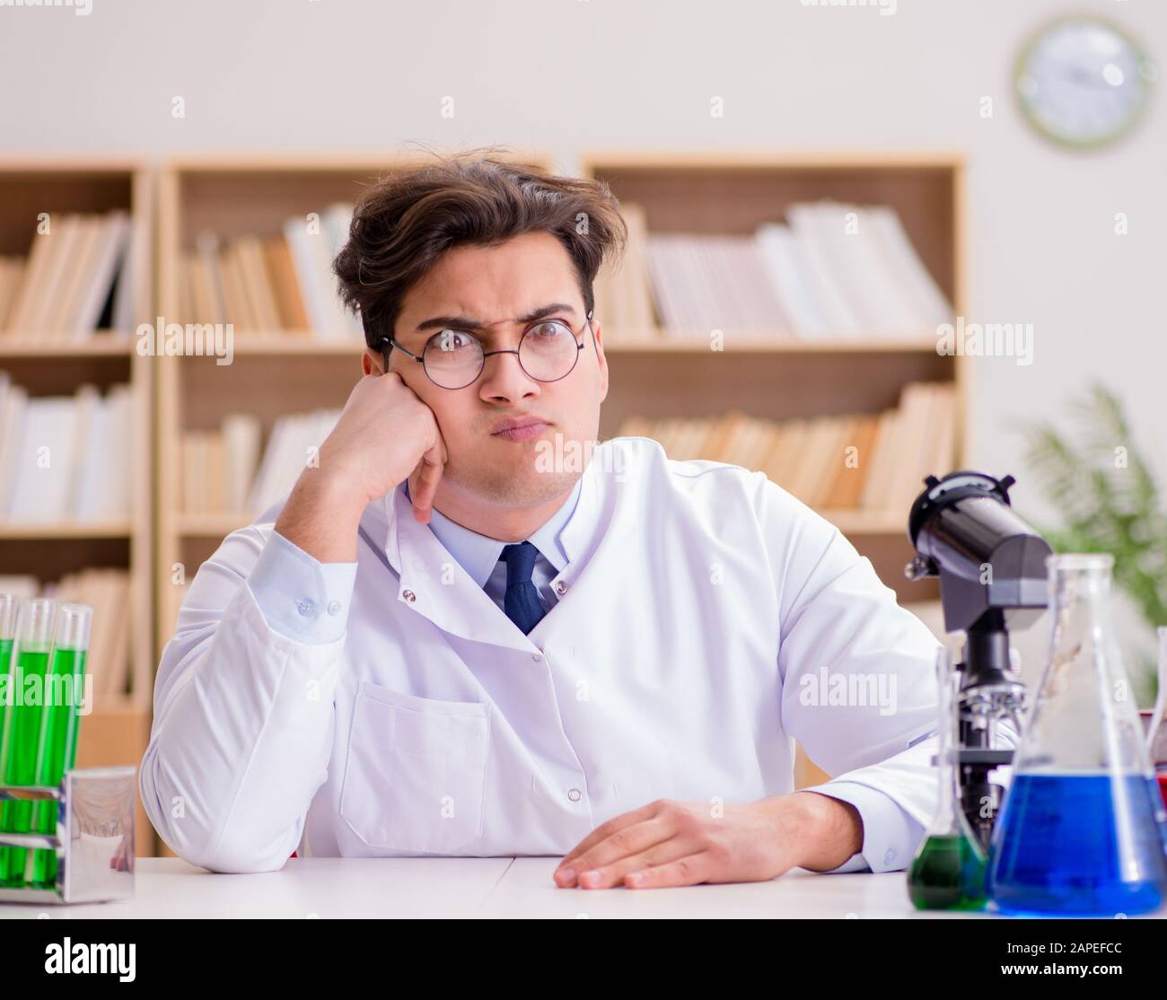 The mad crazy scientist doctor doing experiments in a laboratory Stock ...