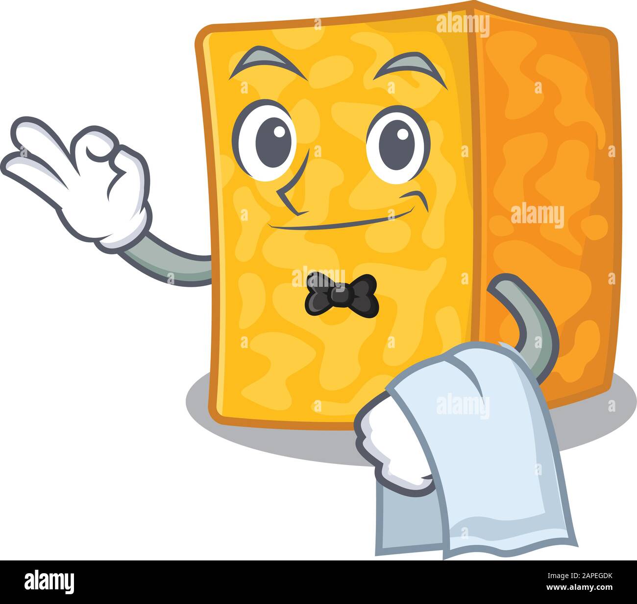 Friendly colby jack cheese Character stand as a Waiter character Stock ...