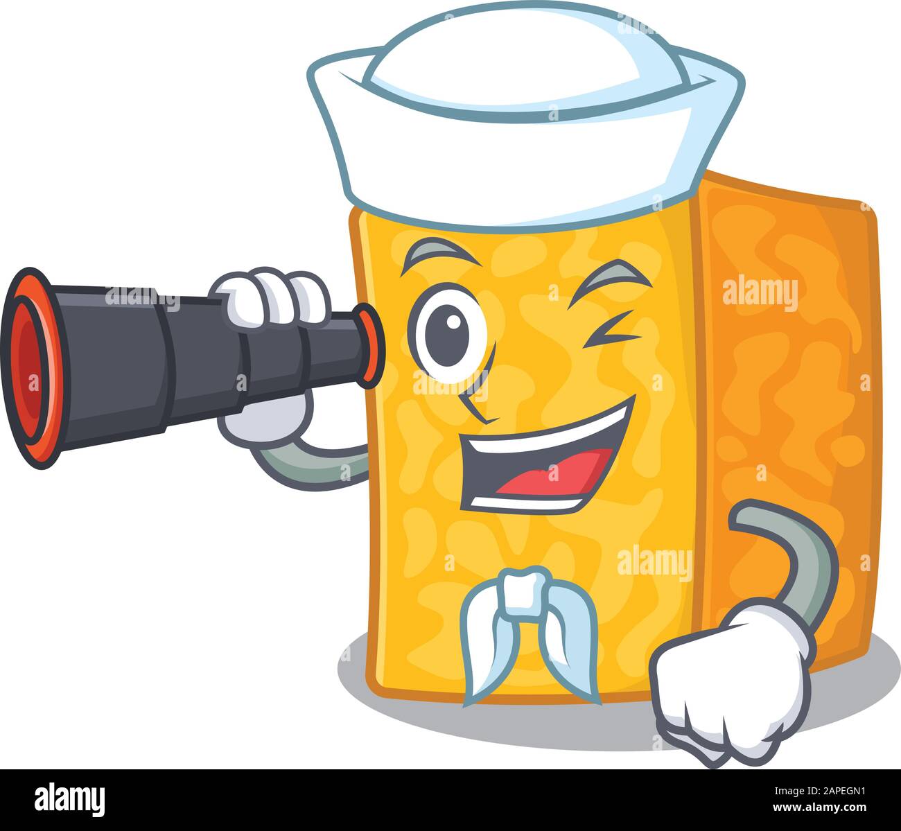 Colby jack cheese cartoon happy Sailor style with binocular Stock ...