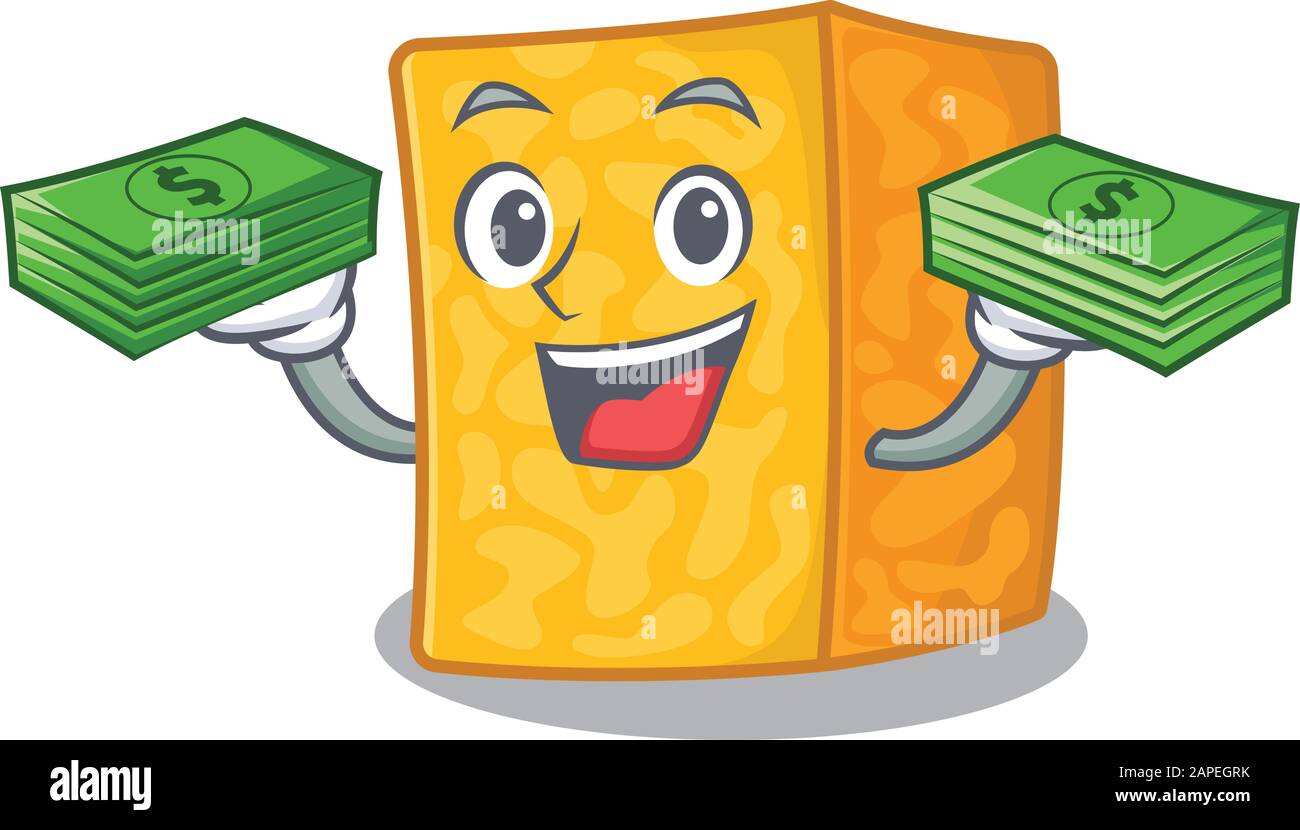 happy rich colby jack cheese character with money on hands Stock Vector ...