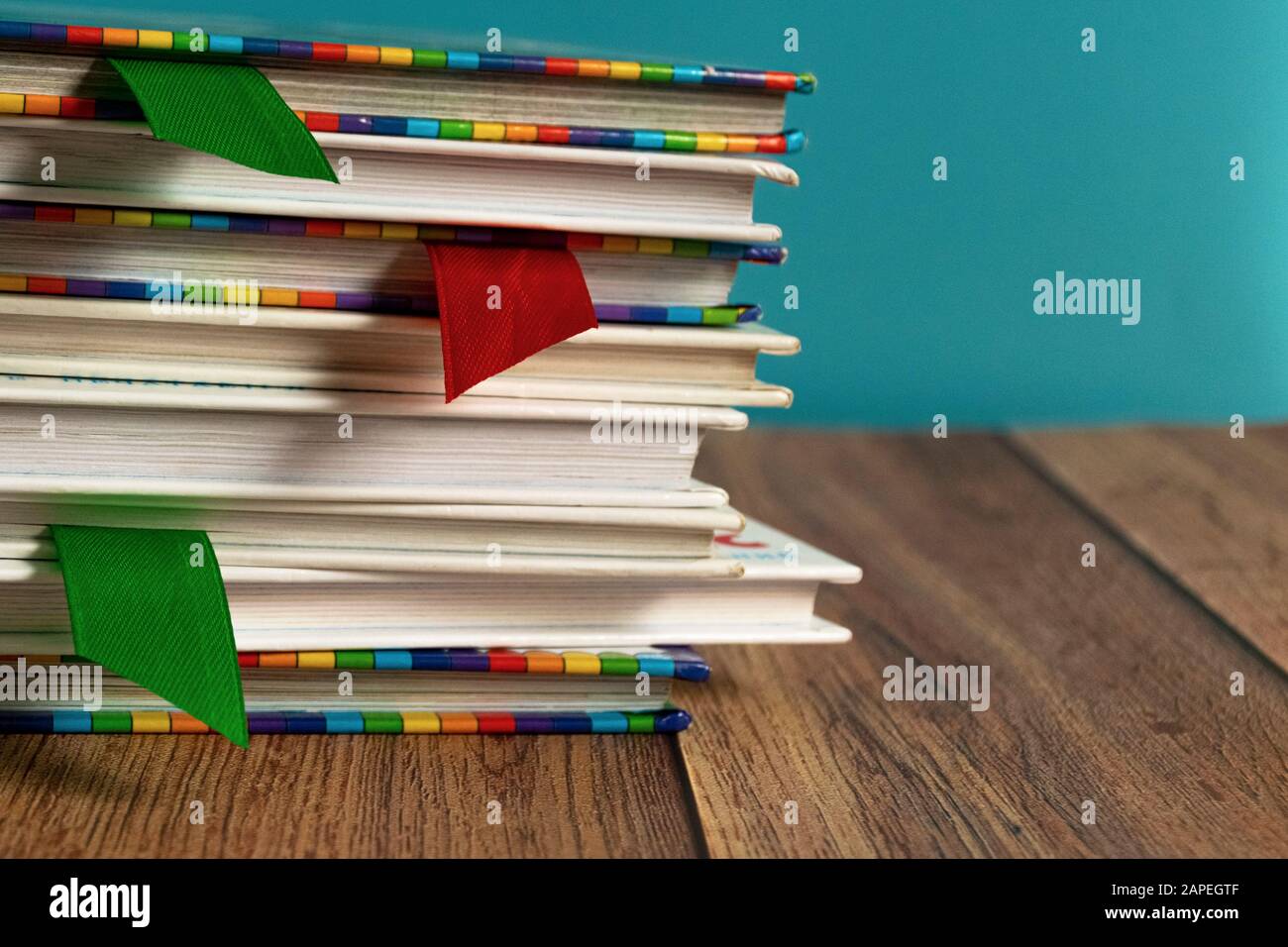 A stack of different bookmarks with bookmarks for pages. Book binding ...