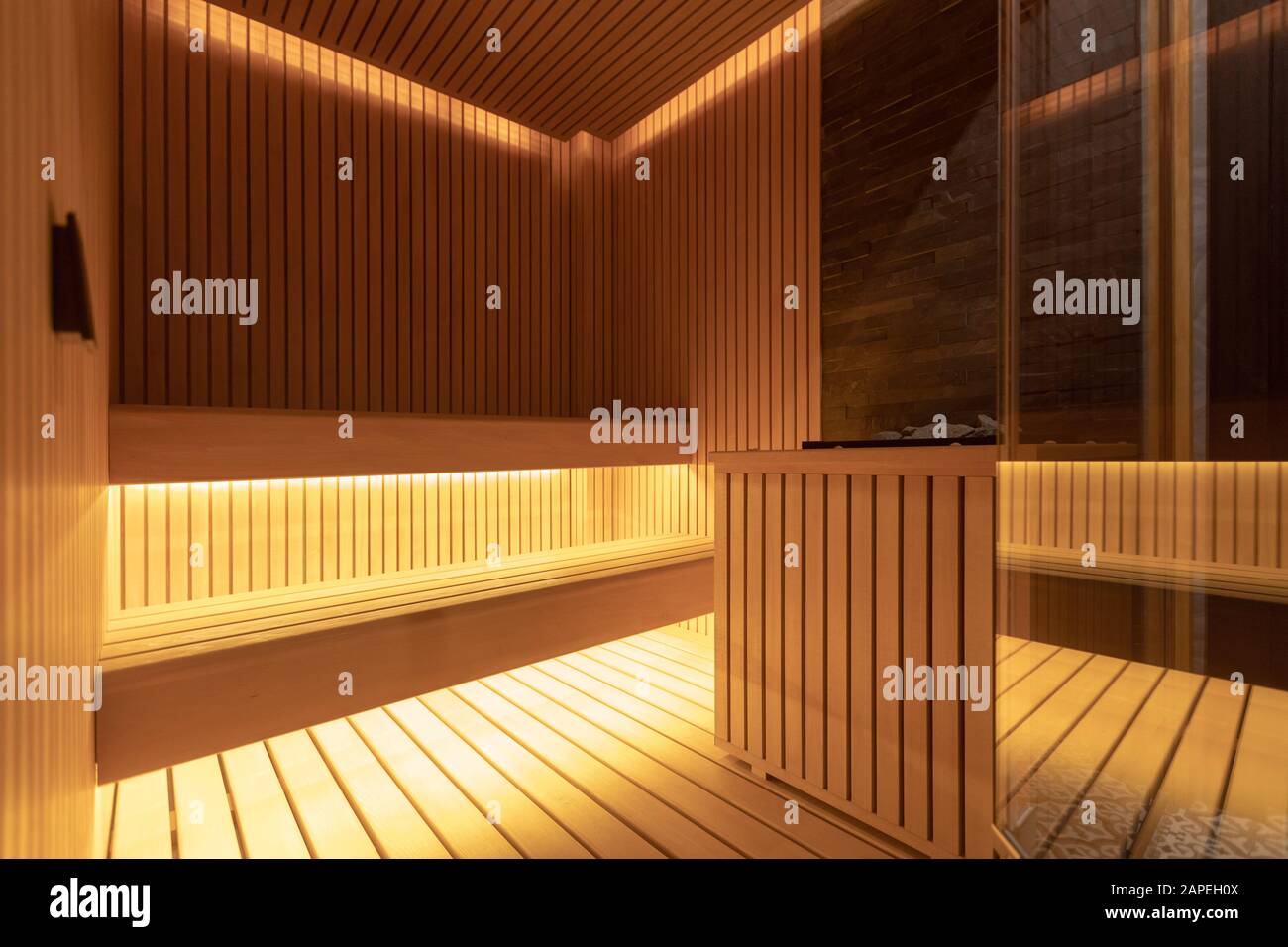 Interior of home small sauna Stock Photo - Alamy