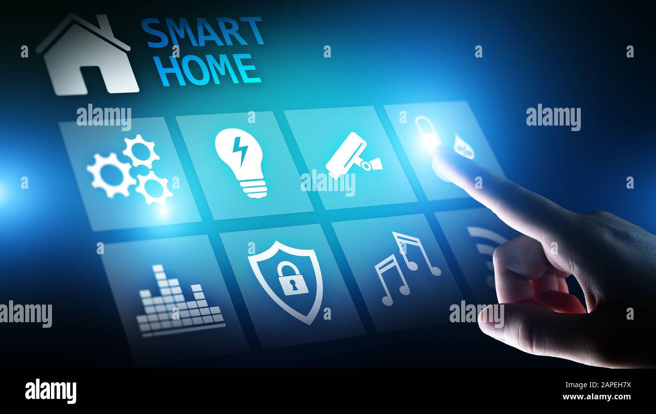 Smart home control panel on virtual screen. Internet of things, IOT ...