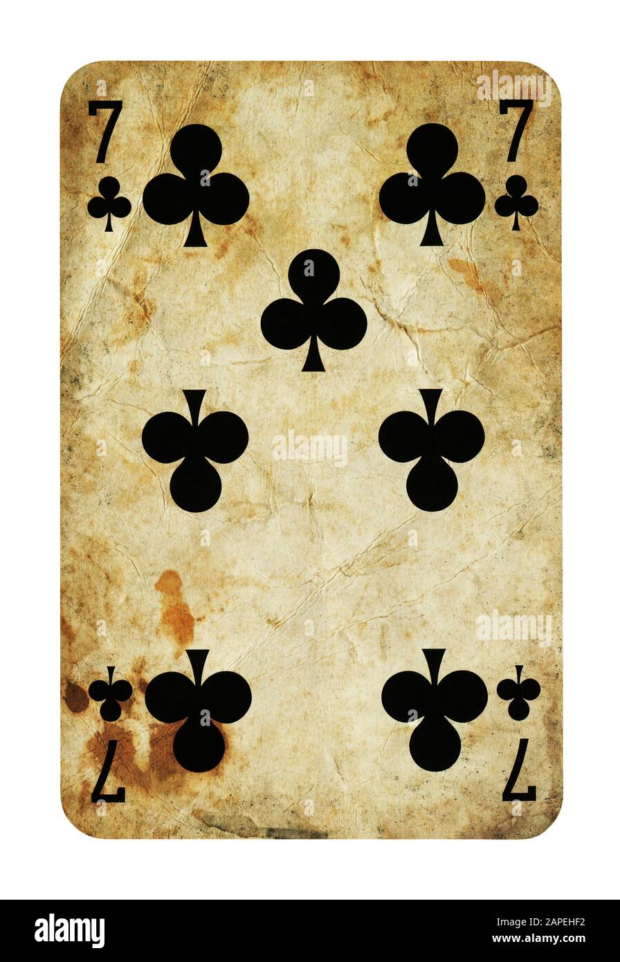 Seven of Clubs Vintage playing card - isolated on white (clipping path ...