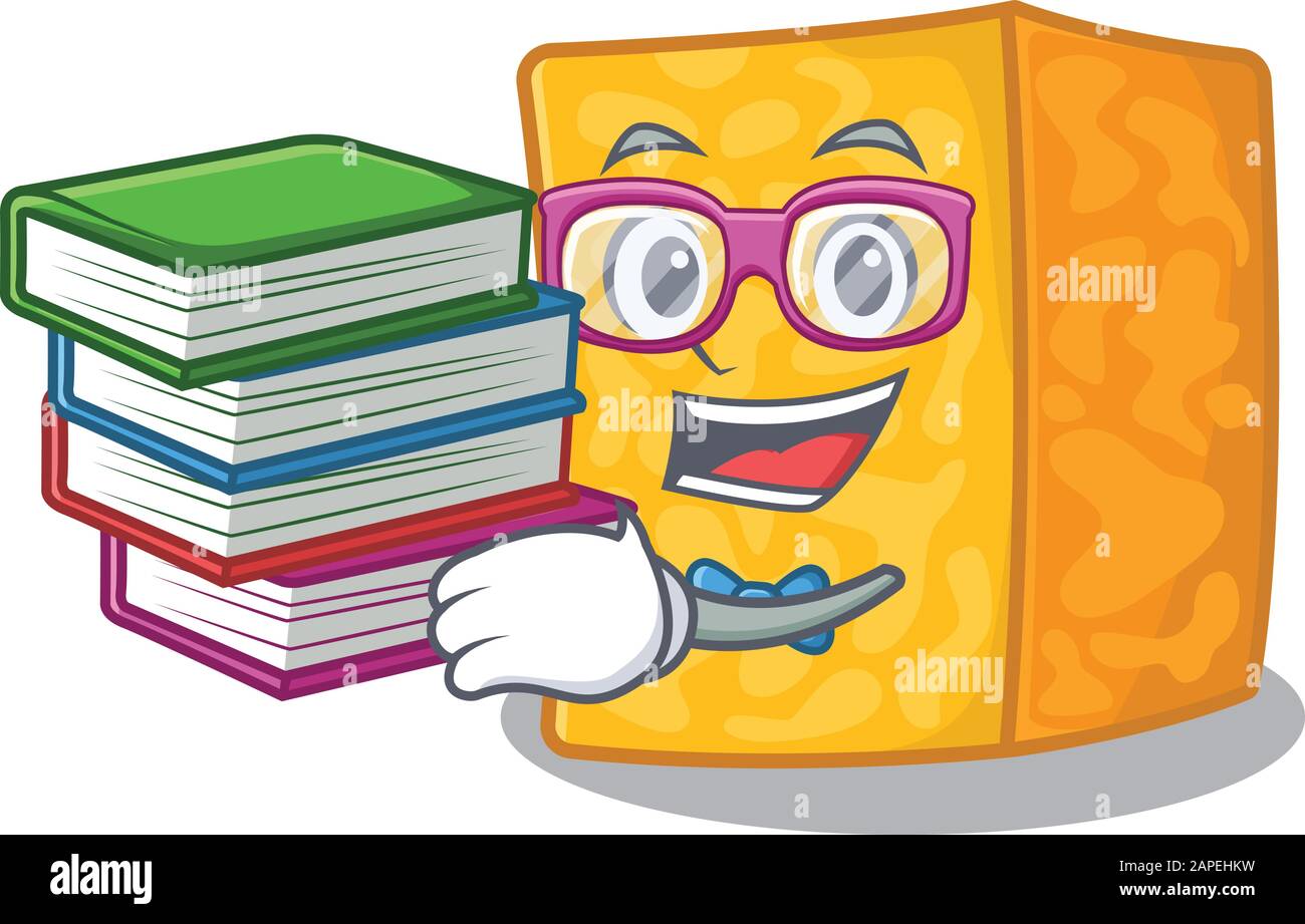 Cool and clever Student colby jack cheese mascot cartoon with book ...
