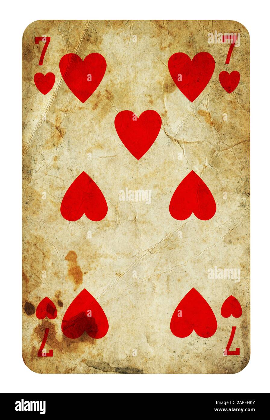 Seven of Hearts Vintage playing card - isolated on white (clipping path ...