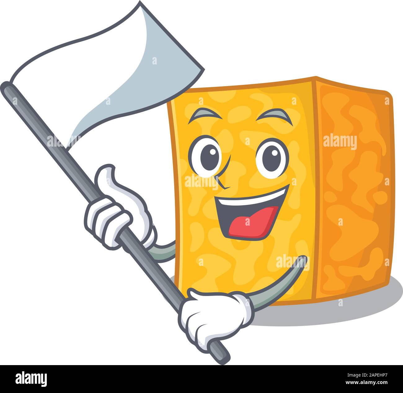 Funny colby jack cheese cartoon character style holding a standing flag ...