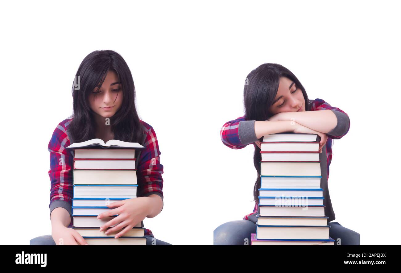 The girl student with books on white Stock Photo - Alamy
