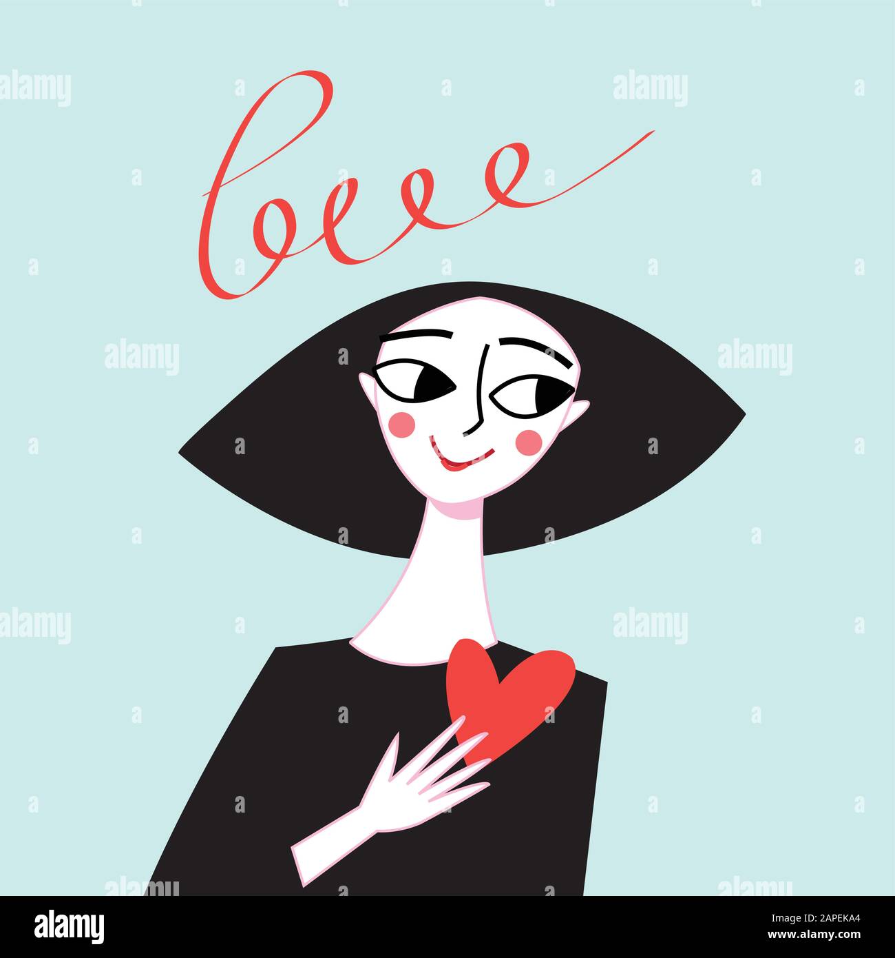 A girl in love portrait with a heart on a light background. For ...