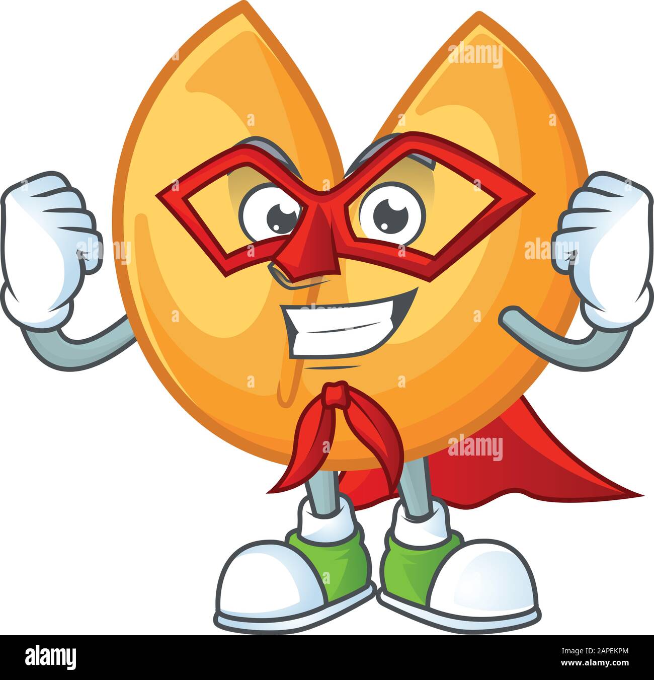 Smiley mascot of chinese fortune cookie dressed as a Super hero Stock ...