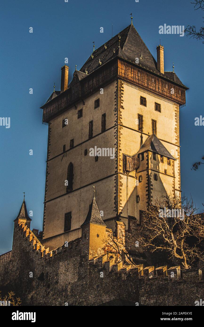 Main tower of Karlstejn castle Stock Photo - Alamy