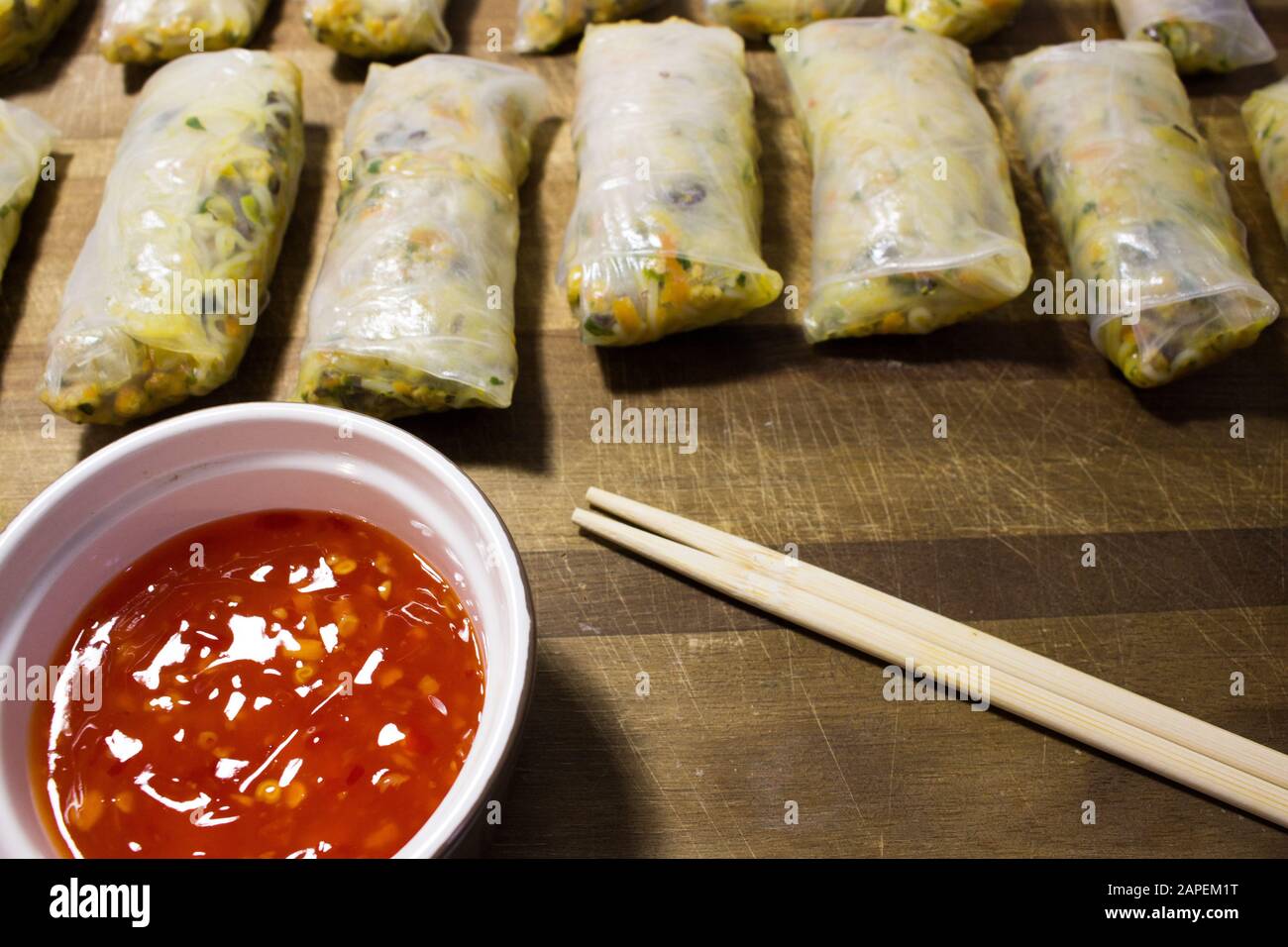 Closeup of vietnamese spring rolls in rice paper, Traditional ...