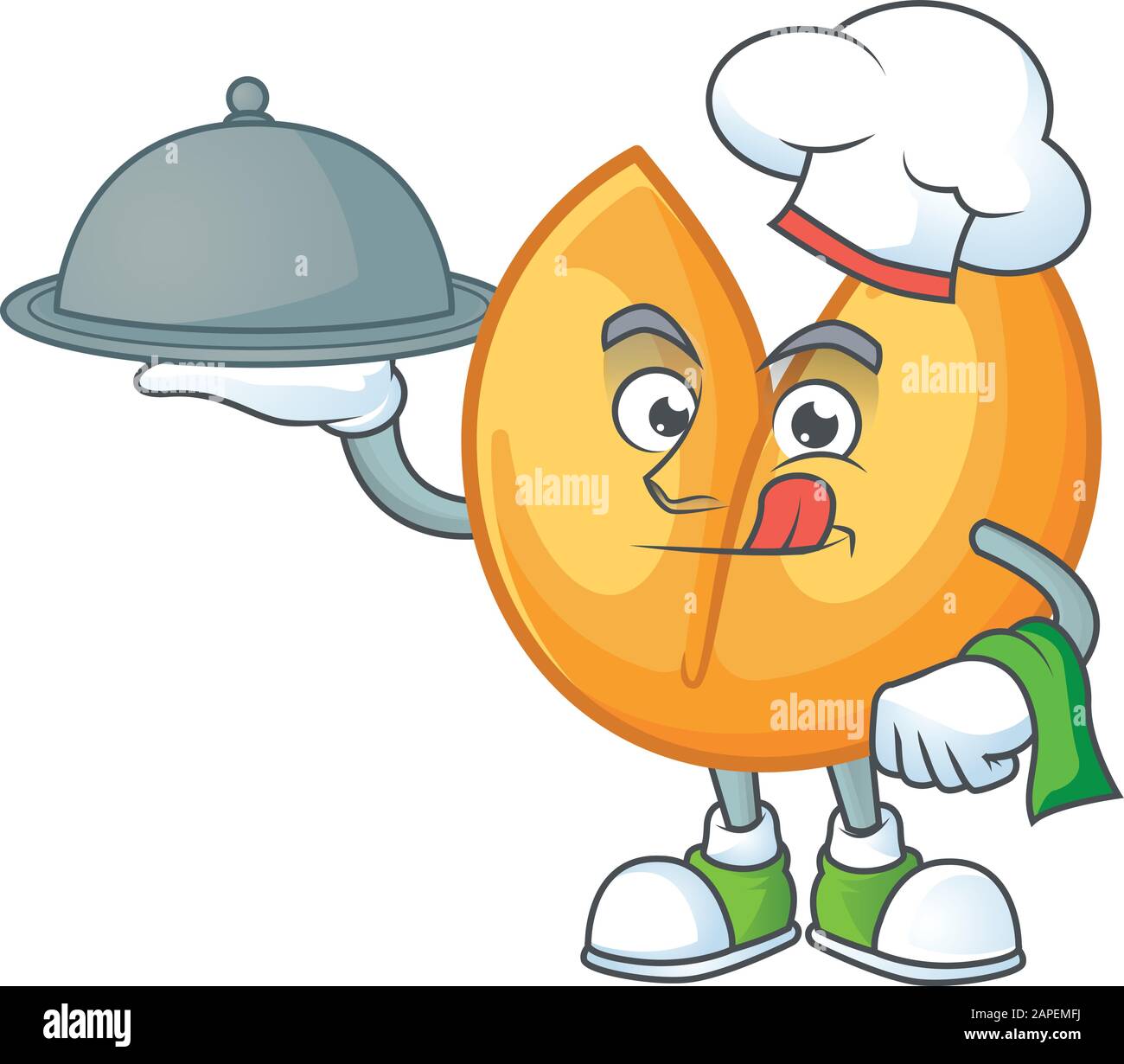 cartoon design of chinese fortune cookie as a Chef having food on tray ...