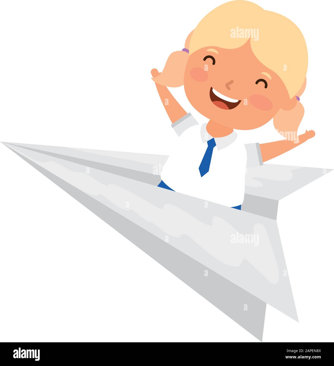 cute little student blond girl with paper airplane Stock Vector Image ...