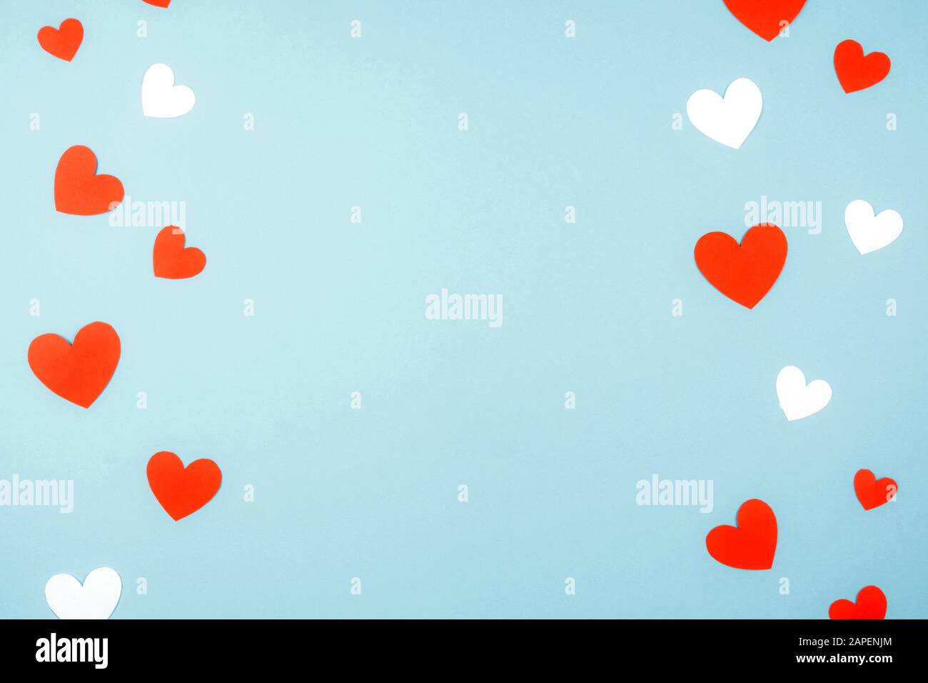 Minimalistic blue background for Valentine's day with paper hearts ...