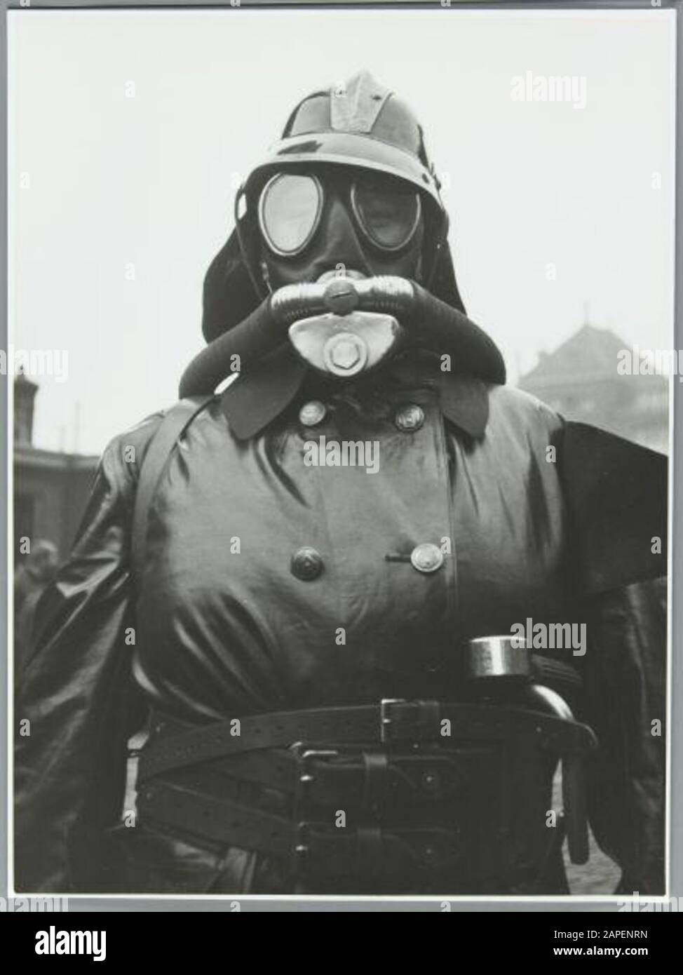 Firefighter woman with oxygen mask. The Hague. [1939]... Firewoman with ...