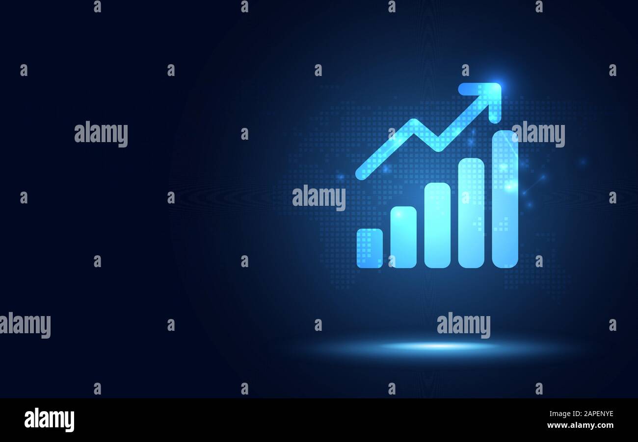 Futuristic raise arrow with bar chart graph digital transformation ...