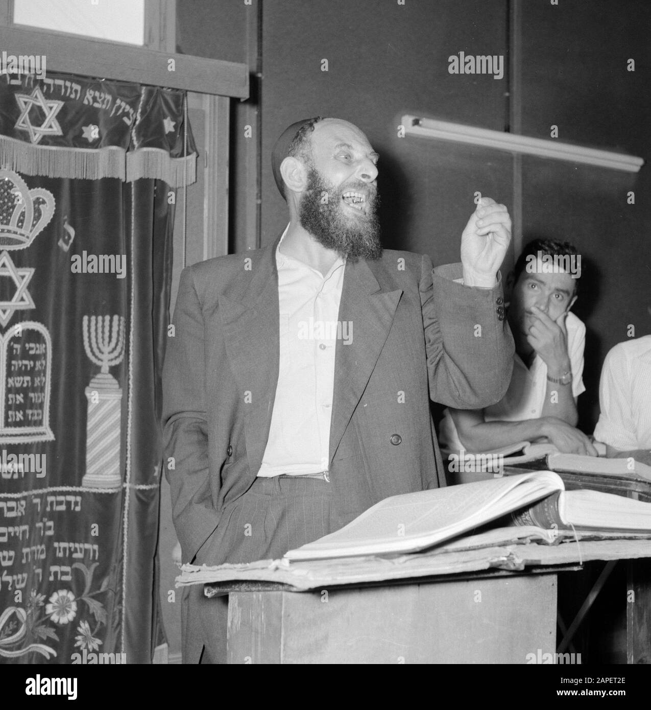 Israel: Kfar Hassidim (Hasidim) Description: Meeting in a Yesjiva ...