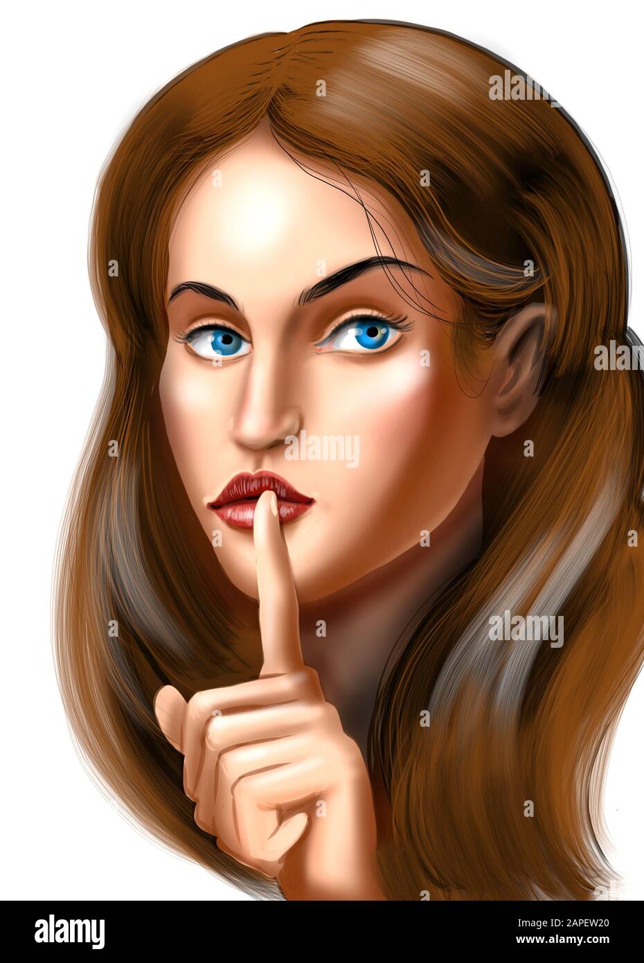 Pretty woman making silent gesture. Digital illustration Stock Photo ...