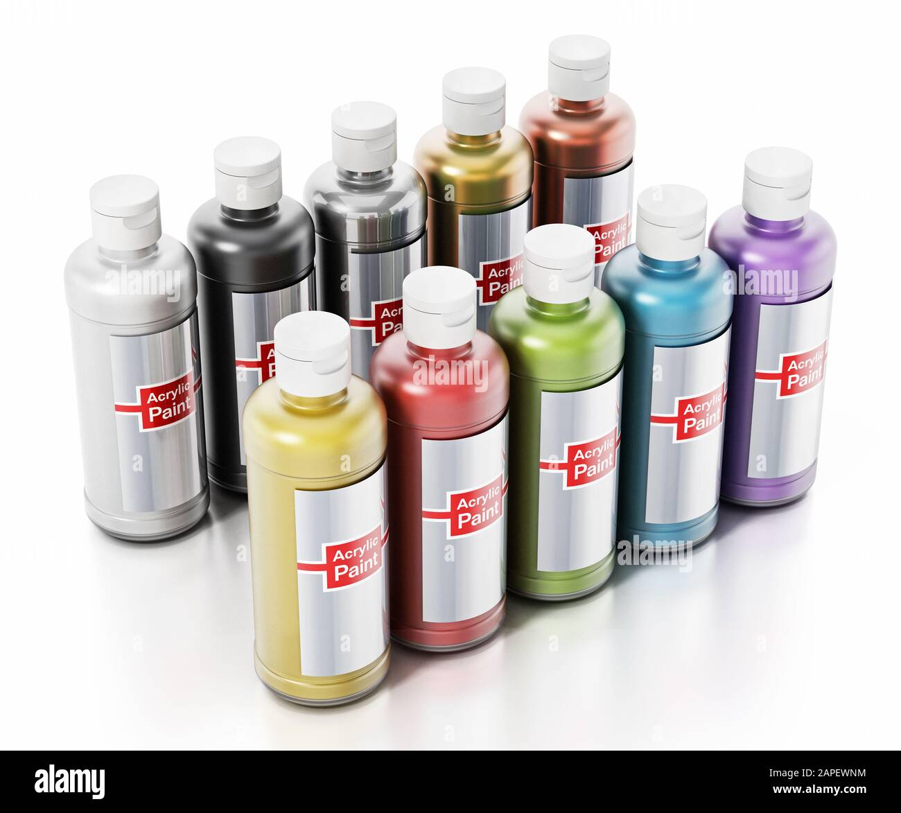 Acrylic paint bottles with color choices isolated on white background ...